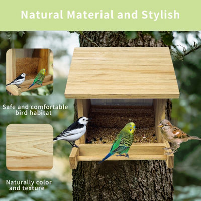 Wooden Bird Feeder Hopper Perch Stand Holder Bird House Feeder Squirrel ...
