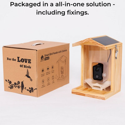 Wooden Bird Feeder with AI Bird Detection Camera
