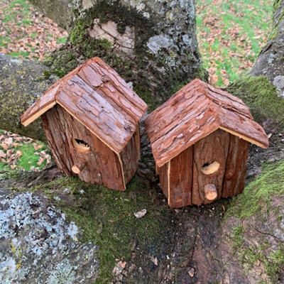 Wooden Birdhouse Nest Box with Bark Exterior to Blend in with ...