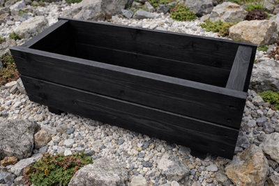 WOODEN BLACK GARDEN PLANTER BOX (W) 60CM (H) 22CM