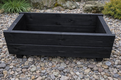 WOODEN BLACK GARDEN PLANTER BOX (W) 60CM (H) 22CM
