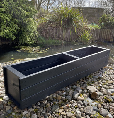 Wooden Black Trough Planter Garden Rectangular Window Box Extra Large ...