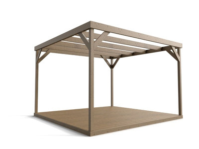 Wooden box pergola and decking, complete DIY kit (3m x 3m, Rustic brown ...