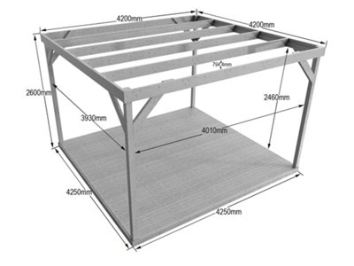 Wooden box pergola and decking, complete DIY kit (4.2m x 4.2m, Rustic ...