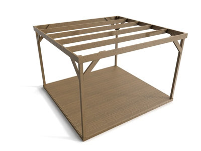 Wooden box pergola and decking, complete DIY kit (4.8m x 4.8m, Rustic ...