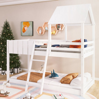 Wooden Bunk Bed Loft Bed Ladder Guard Rail Mid-Sleeper Cabin Bed 3FT ...