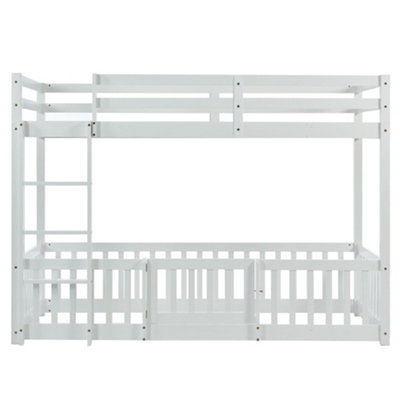 Wooden Bunk Beds Single Bed Frame,Fall Protection and Railings,White