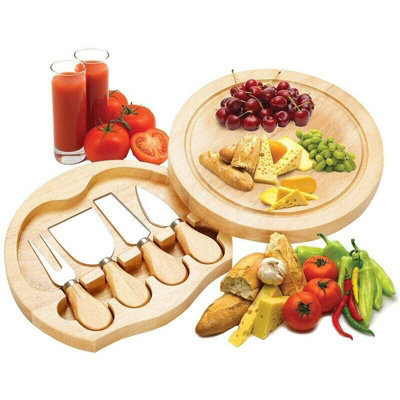Wooden Cheese Board & Serving Tray Set Includes 4 Piece Stainless Steel ...