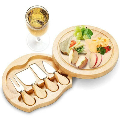 Wooden Cheese Board & Serving Tray Set Includes 4 Piece Stainless Steel ...