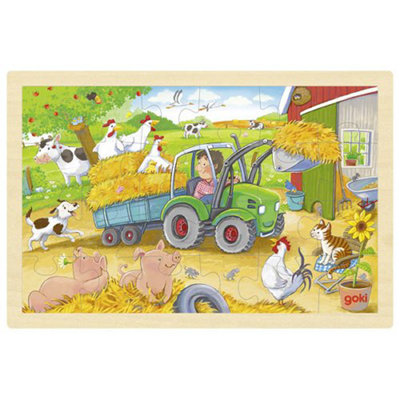 Wooden Childrens Farm Puzzle Small Tractor Kids Animal Jigsaw - 24 ...