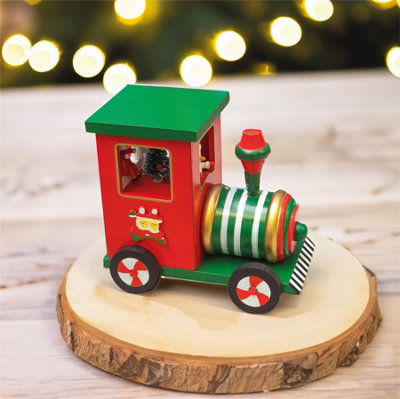 Wooden Christmas Train Music Box - Traditional Red & Green, Hand-Wound ...