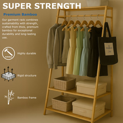 Wooden Clothes Rack Open Wardrobe With Shoe Storage Shelves