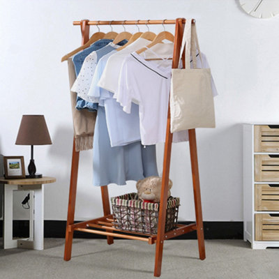 Wooden Clothes Rail Clothing Stand Hanging Rack with Shoe Storage Shelf