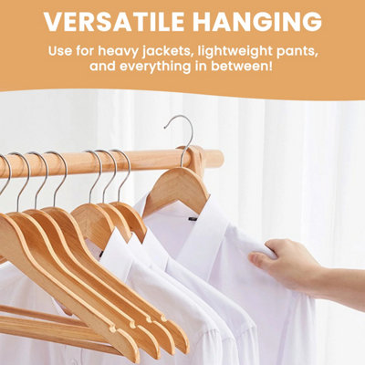 Wooden Coat Hangers with Non-Slip Bar 360 Swivel Hook & Notches Pack of 20