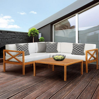 Mamie outdoor acacia wood 5 piece sofa set store