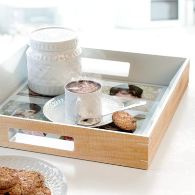 Wooden Customisable 4 Photo Picture Serving Food Drinks Tray