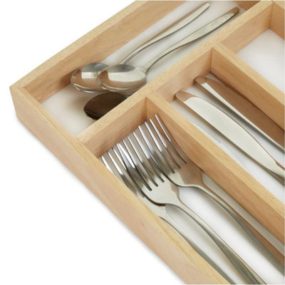 Wooden Cutlery Tray Utensil Organiser in Natural Hevea Wood Durable ...
