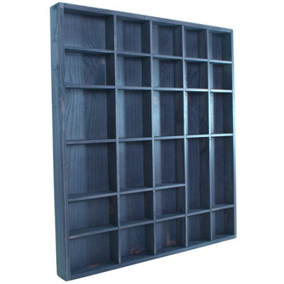 Wooden Display Shelf Grey Matt with 28 Compartments Wall Mounted Shadow ...