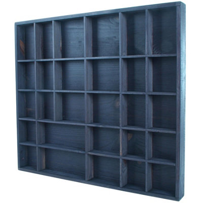 Wooden Display Shelf Grey Matt with 28 Compartments Wall Mounted Shadow ...
