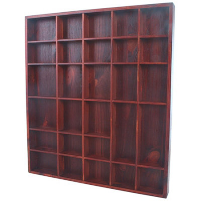 Wooden Display Shelf Mahogany Matt with 28 Compartments Wall Mounted ...