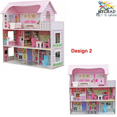 Wooden Dolls House Furniture Large Dollhouse Playset for Kids Role Play ...
