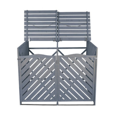 Wooden Double Wheelie Bin Storage - Grey