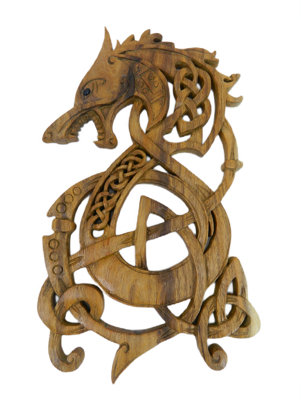 Wooden Dragon Wolf Wall Art Carving Hanging Tile Plaque - Fenrir