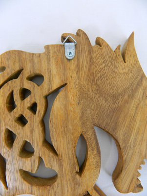 Wooden Dragon Wolf Wall Art Carving Hanging Tile Plaque - Fenrir