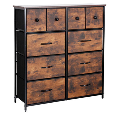 WOODEN Effects Chest Of Drawers With Metal Frame, 10 Large Deep Fabric ...