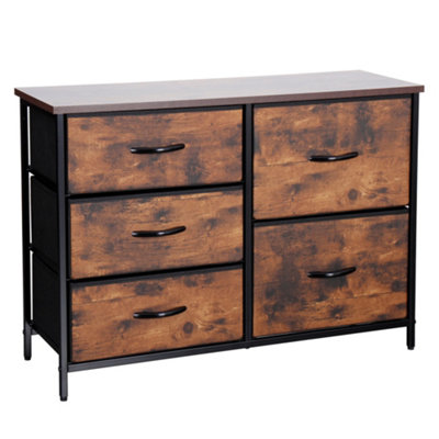 WOODEN Effects Chest Of Drawers With Metal Frame, 5 Large Deep Fabric ...