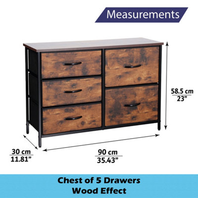 WOODEN Effects Chest Of Drawers With Metal Frame, 5 Large Deep Fabric ...