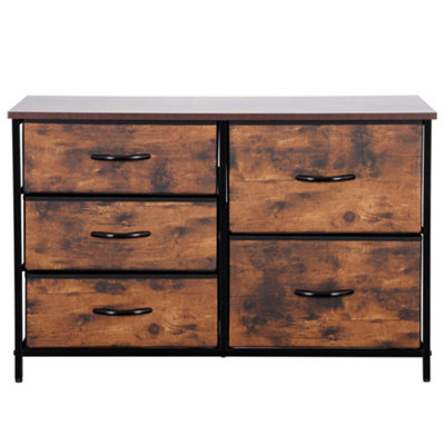 WOODEN Effects Chest Of Drawers With Metal Frame, 5 Large Deep Fabric ...