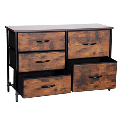 WOODEN Effects Chest Of Drawers With Metal Frame, 5 Large Deep Fabric ...
