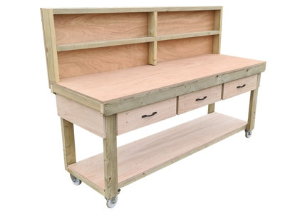 Wooden Eucalyptus hardwood top workbench, tool cabinet with drawers (V ...