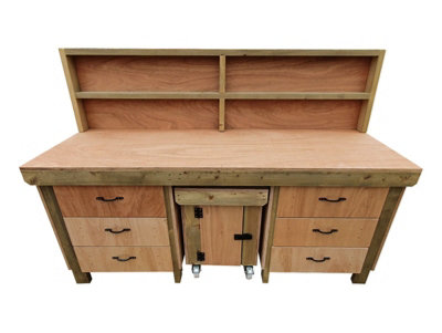 Wooden Eucalyptus hardwood top workbench with drawers and functional ...