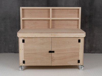Wooden Eucalyptus hardwood top workbench with lockable cupboard (V.9 ...