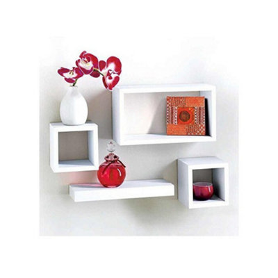 Wooden Floating Cube Shelves Set Of 4 White