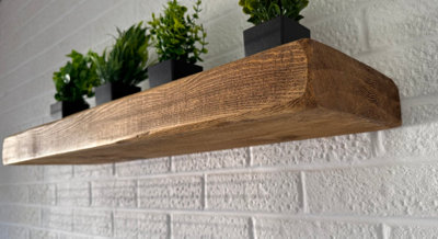 Wooden Floating Shelf Rustic Oak Wall Mounted Solid Wood Industrial ...