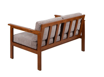 Wooden Garden Bench Natural Beige Cushions Comfy 2 Seater Outdoor Bench ...