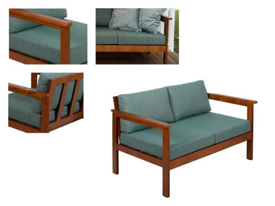 Wooden Garden Bench Seat Sage Green Cushions 2 Seater Comfy Deep ...