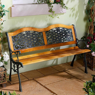 Wooden Garden Bench with Cast Iron Frame, Weatherproof & Anti-Rust, 2 ...