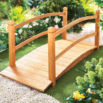 Wooden Garden Bridge, 145cm, Decorative Footbridge with Rails, Weather ...