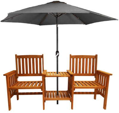 Wooden Garden Love Seat Bench with Parasol Hole