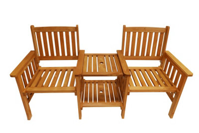 Wooden Garden Love Seat Bench with Parasol Hole