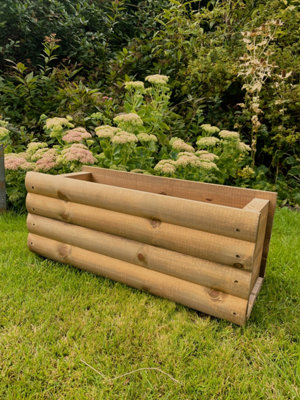 Wooden Garden Planter Pot Flower Trough Log Design (W)60cm(H)26.5cm(D ...