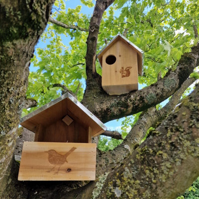 Wooden Garden Squirrel Nest Box House And Wooden Blackbird Nesting Box Set
