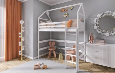 Wooden Gloria Loft Bed with Foam/Bonnell Mattress In White W1980mm x H2270mm x D980mm | DIY at B&Q