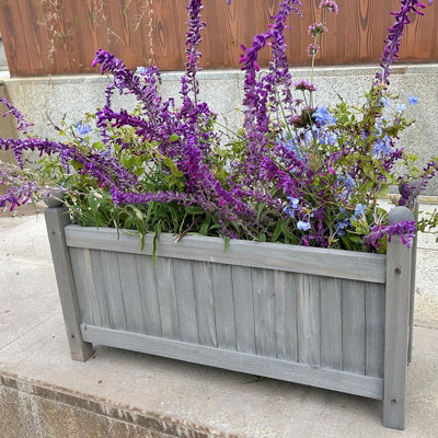 Wooden Grey Rectangular Planter Garden Flower Display Box Plant Pot ...