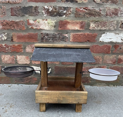 Wooden Ground Bird Feeder Table Station Bird Bath Fully Assembled