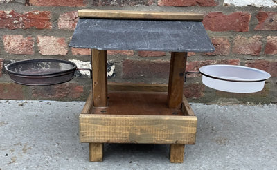 Wooden Ground Bird Feeder Table Station Bird Bath Fully Assembled